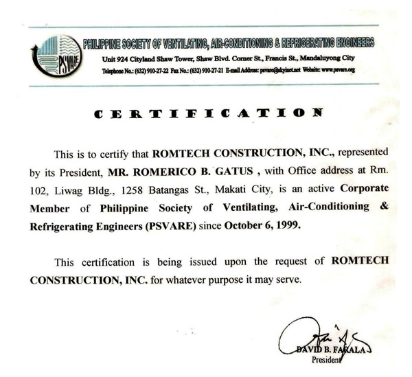 Accreditations Certifications | Romtech Construction, Inc.